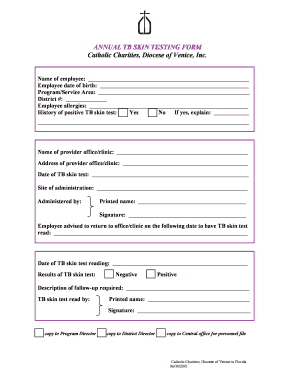 Fillable Online ANNUAL TB SKIN TESTING FORM Catholic Charities Diocese ...
