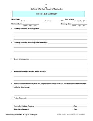 Fillable Online Catholic Charities Diocese of Venice Inc DISCHARGE ...