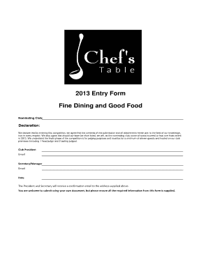 Fillable Online clubsvic 2013 Entry Form Fine Dining and Good Food ...