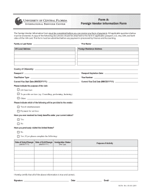 Fillable Online international ucf Form A Foreign Vendor Information ...