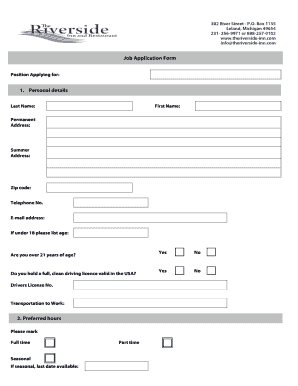 Fillable Online Job Application Form Position Applying for: 1 Fax Email ...