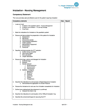 Fillable Online Intubation - Nursing Management Fax Email Print - pdfFiller