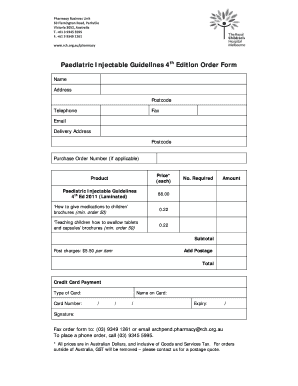 Fillable Online rch org Paediatric Injectable Guidelines 4th Edition ...