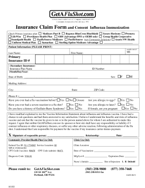 Fillable Online Insurance Claim Form and Consent Influenza Fax Email ...