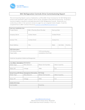 Fillable Online BAC Refrigeration Controls Drive Commissioning Report ...