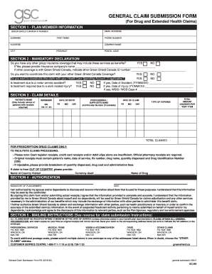 Fillable Online GENERAL CLAIM SUBMISSION FORM - GreenShield Fax Email ...