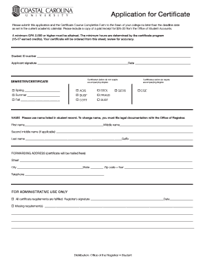 Fillable Online coastal Application for certificate - Coastal Carolina ...
