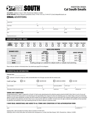 Fillable Online CAL SOUTH BLANE SHEPARD AdVertIsInG Fax Email Print ...