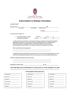 Fillable Online housing wisc Authorization to Release Information ...