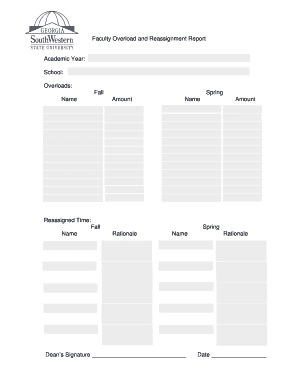 Fillable Online gsw Faculty Overload and Reassignment Report Fax Email ...