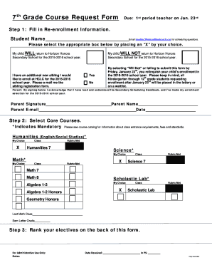 Fillable Online Th Grade Course Request Form st rd Fax Email Print - pdfFiller