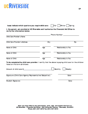 Fillable Online 2016-2017 CHILD CARE VERIFICATION FORM - finaiducredu ...