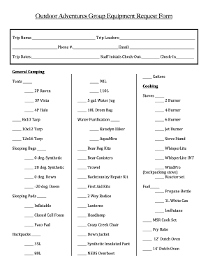 Fillable Online campusrec utah Outdoor Adventures Trip Equipment ...