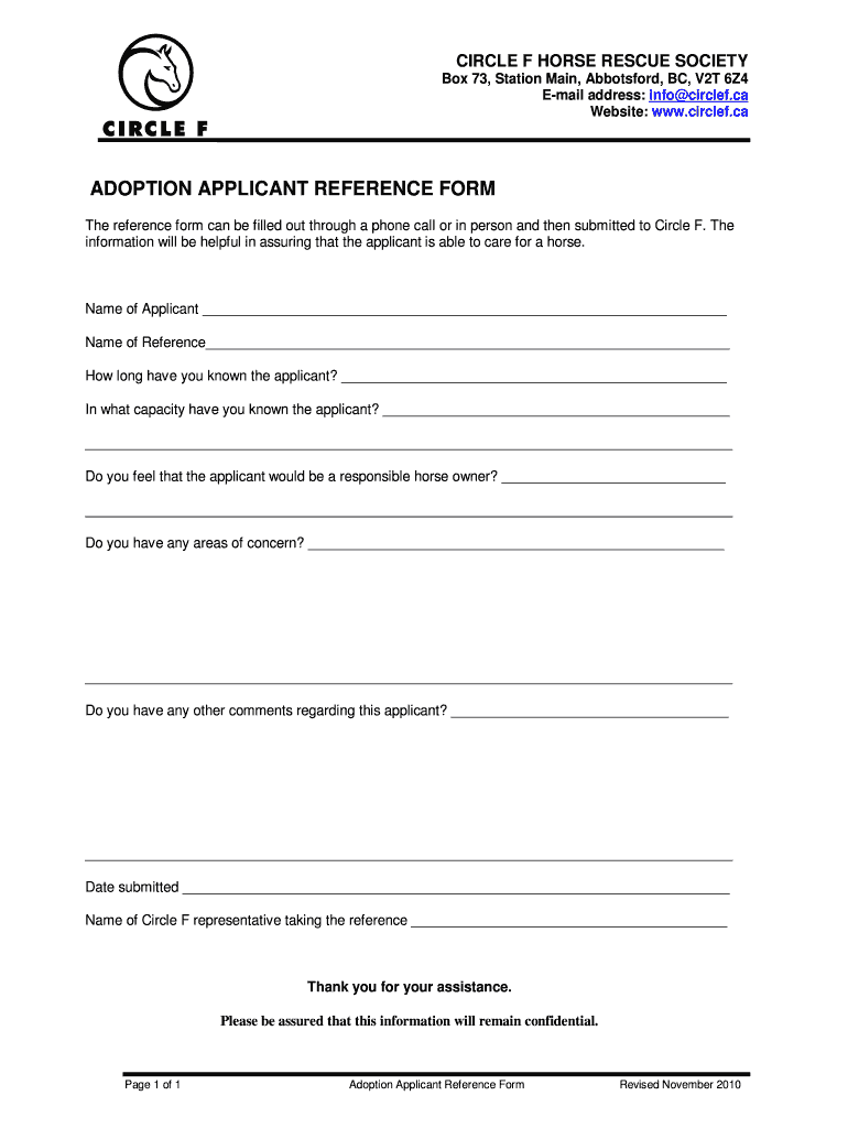 Fillable Online Circle F Applicant Reference Form Fax Email Print - pdfFiller