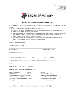 Fillable Online lamar Department of Residence Life Lamar University P ...
