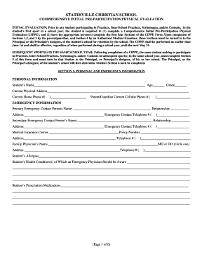 Fillable Online COMPREHENSIVE INITIAL PREPARTICIPATION PHYSICAL ...