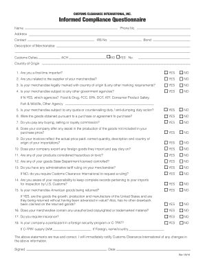 Fillable Online Informed Compliance Questionnaire Fax Email Print ...