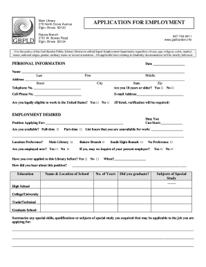 Fillable Online APPLICATION FOR EMPLOYMENT - Gail Borden Fax Email ...