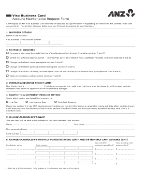Fillable Online anz co Visa Business Card Account Maintenance Request ...
