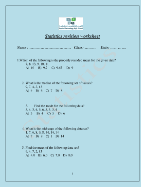 Fillable Online Statistics revision worksheet Name : Class: Date: Fax ...