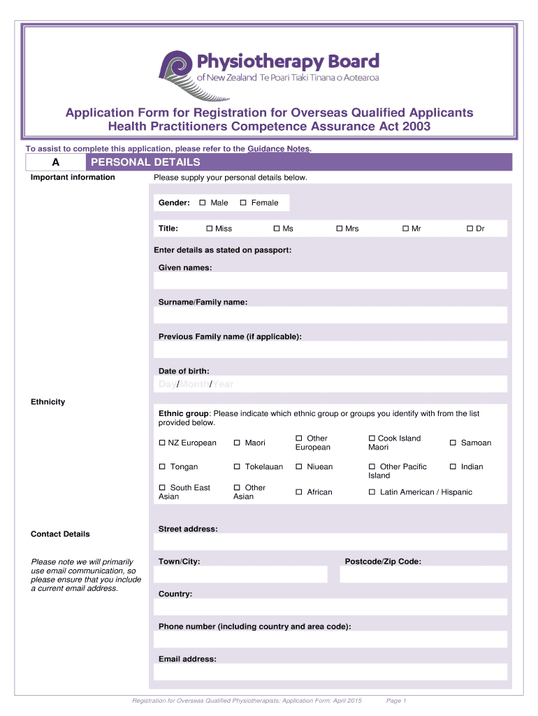 Fillable Online physioboard org Form for Registration for Overseas ...