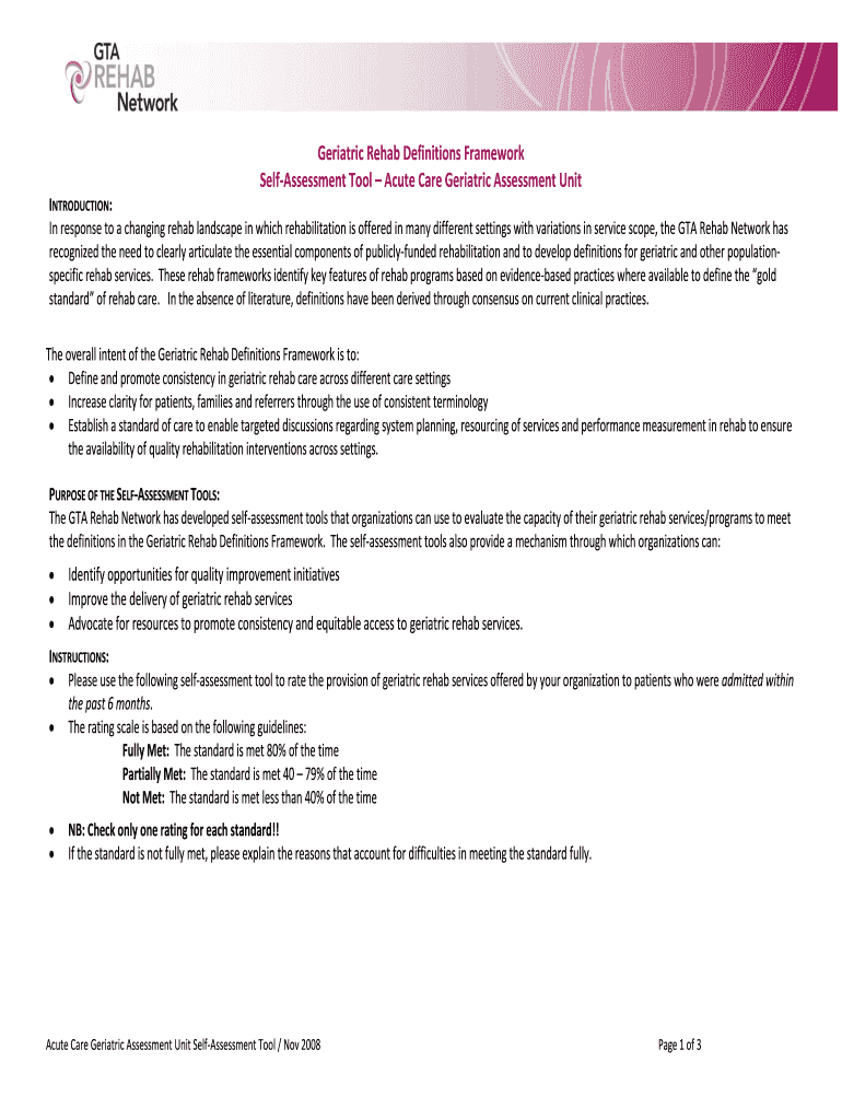 Fillable Online SelfAssessment Tool Acute Care Geriatric Assessment ...