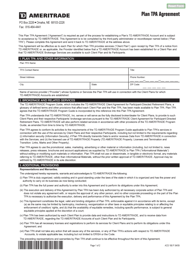 Fillable Online Plan TPA Agreement Fax Email Print - pdfFiller