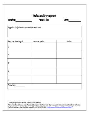 Fillable Online Professional Development Teacher Action Plan Date Fax ...