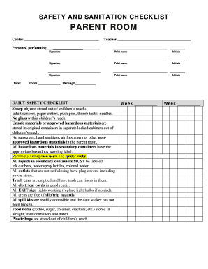 Fillable Online SAFETY AND SANITATION CHECKLIST PARENT ROOM Fax Email ...