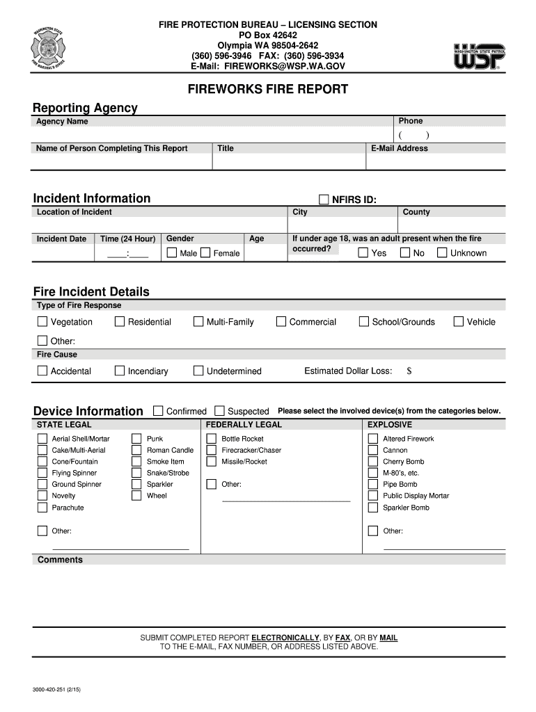 Fillable Online www-dev wsp wa FIREWORKS FIRE REPORT Reporting Agency ...