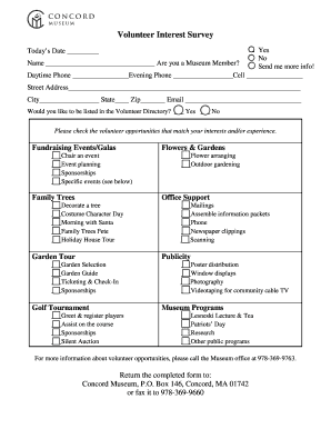 Fillable Online concordmuseum Volunteer Interest Survey ...