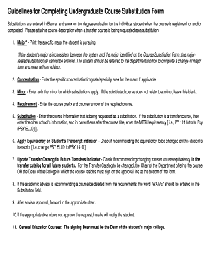 Fillable Online mtsu Guidelines for Completing Undergraduate Course Substitution Form - mtsu Fax ...