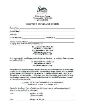 Fillable Online ASSIGNMENT OF INSURANCE BENEFITS Fax Email Print ...