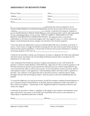 Fillable Online ASSIGNMENT OF BENEFITS FORM - Deseret Family Fax Email ...