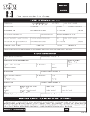 Fillable Online INSURANCE AUTHORIZATION AND ASSIGNMENT OF BENEFITS Fax ...