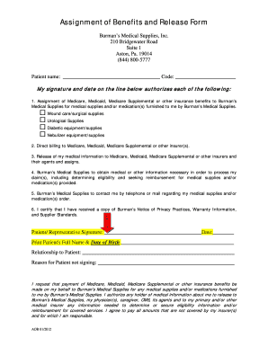 Fillable Online Assignment of Benefits and Release Form Fax Email Print ...