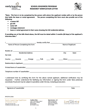 Fillable Online Residency Verification Letter OSCEOLA FINAL eff2-16 Fax ...