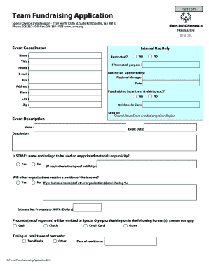Fillable Online specialolympicswashington Team Fundraising Application Fax Email Print - pdfFiller
