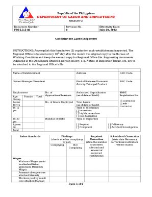 Fillable Online Checklist for Labor Inspectors Fax Email Print - pdfFiller
