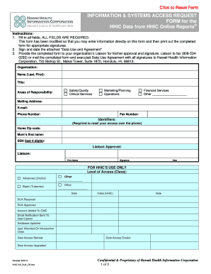 Fillable Online INFORMATION SYSTEMS ACCESS REQUEST FORM for the HHIC ...