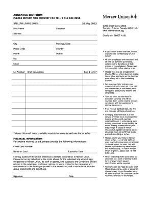 Fillable Online mercerunion ABSENTEE BID FORM PLEASE RETURN THIS FORM ...