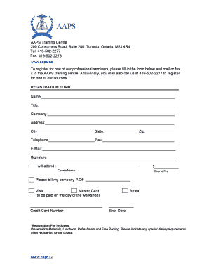 Fillable Online Workshop registration form - AAPS Fax Email Print ...