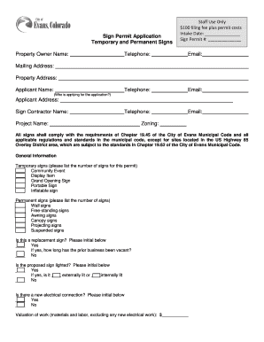 Fillable Online Staff Use Only Sign Permit Application Intake Date Fax ...