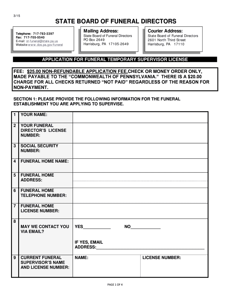 Fillable Online STATE BOARD OF FUNERAL DIRECTORS Fax Email Print ...