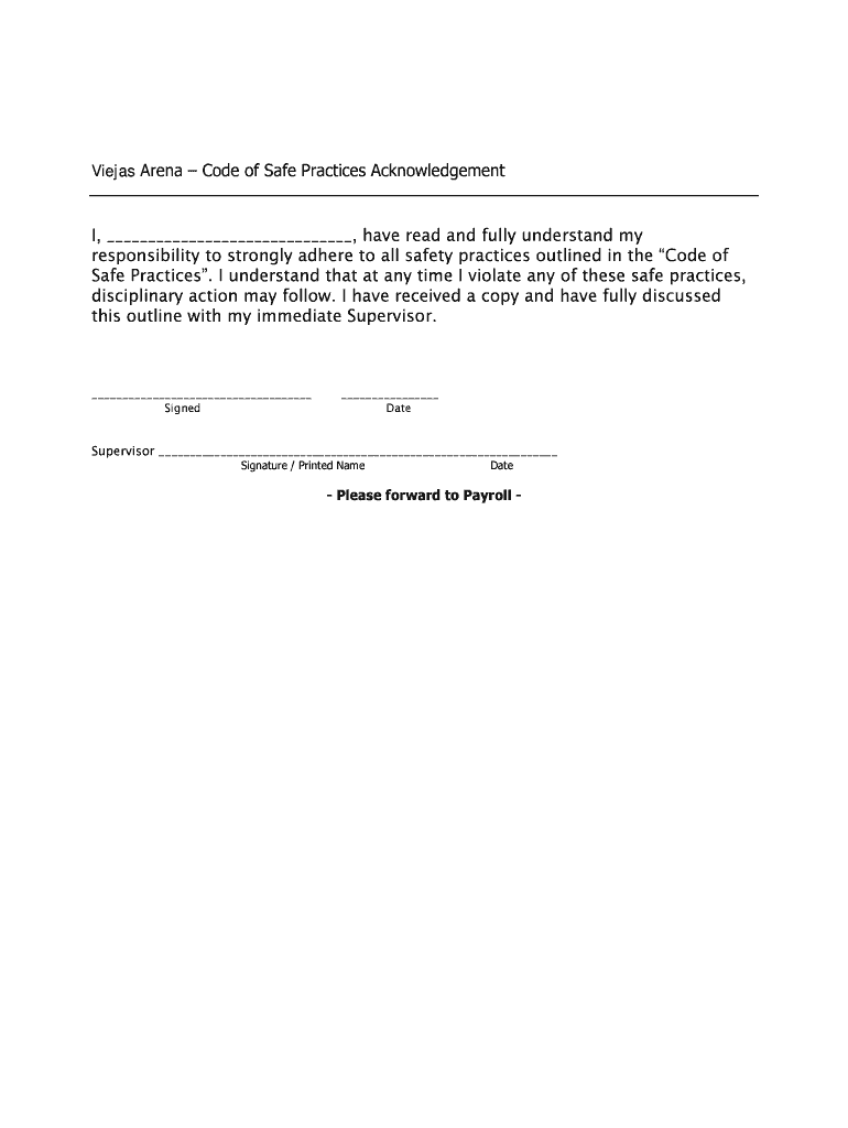 Fillable Online as sdsu CODE OF SAFE PRACTICES GENERAL Viejas Arena Fax ...