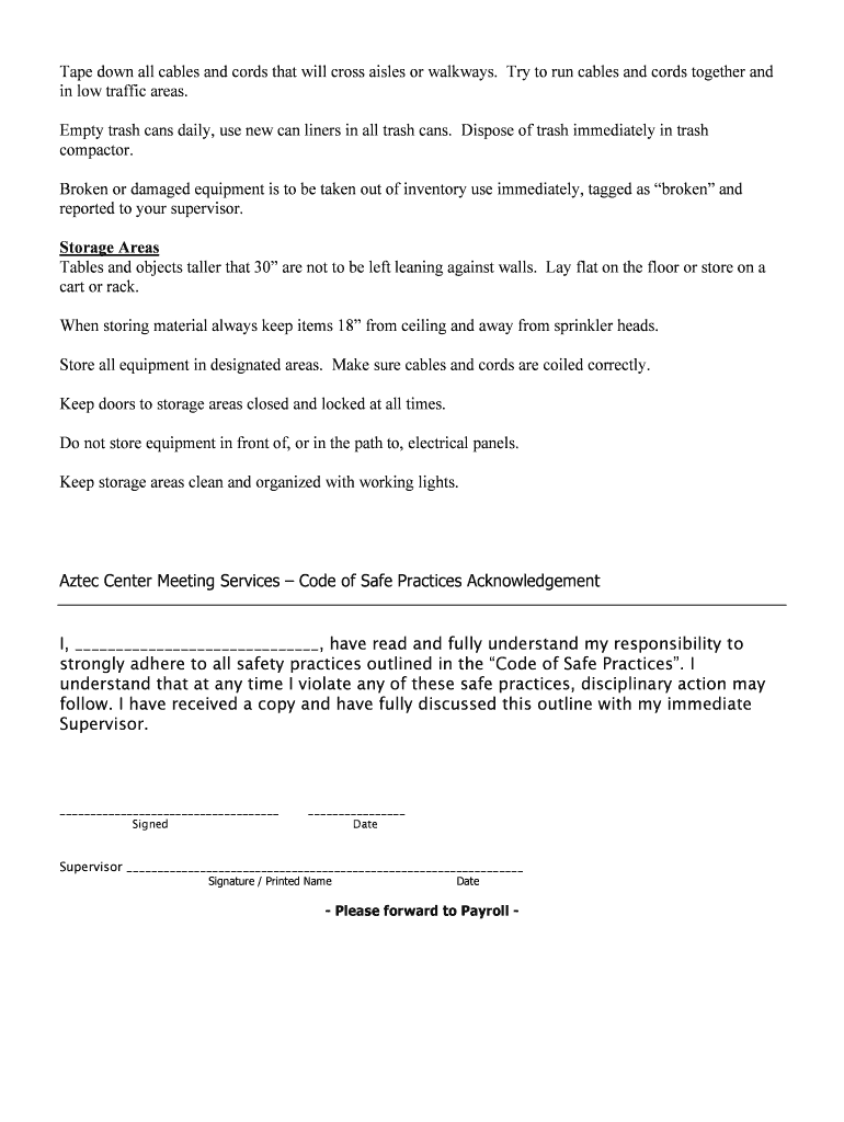 Fillable Online as sdsu CODE OF SAFE PRACTICES Aztec Center Meeting ...