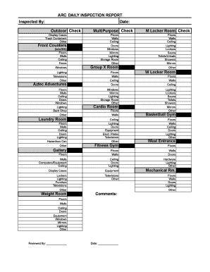 Fillable Online as sdsu ARC DAILY INSPECTION REPORT Inspected By Date ...