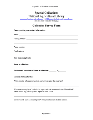 Fillable Online NAL Special Collections Collection Survey Form Fax ...