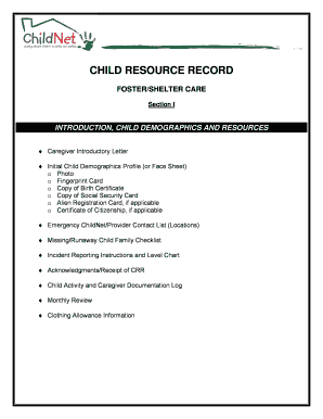 Fillable Online CHILD RESOURCE RECORD Fax Email Print - pdfFiller