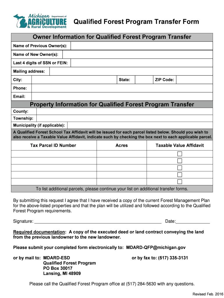 Fillable Online Qualified Forest Program Transfer Form QFP Transfer Request Fax Email Print ...